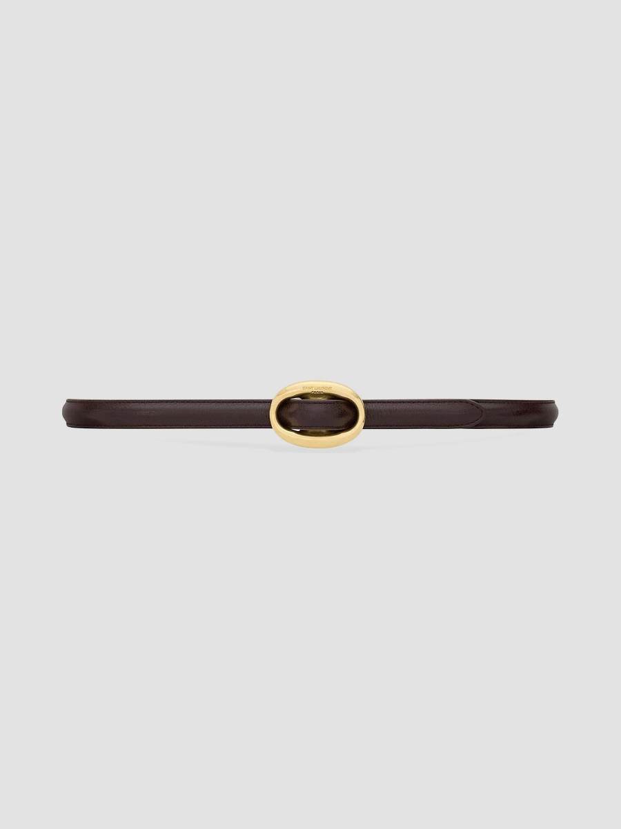 SAINT LAURENT oval buckle thin belt in smooth leather
